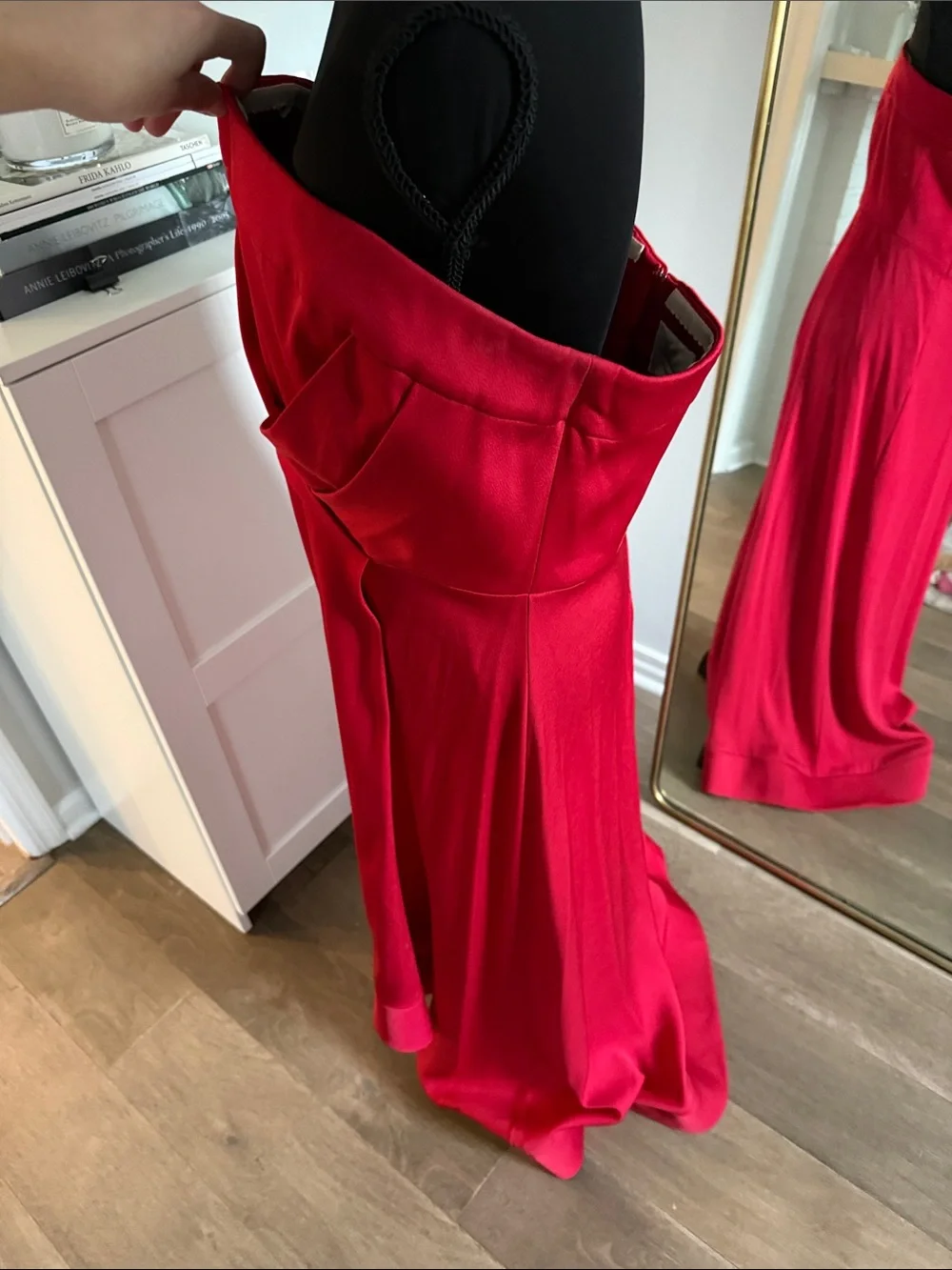 Shoshanna | Dresses | Shoshanna Strapless Red Midi Dress With Draped ...